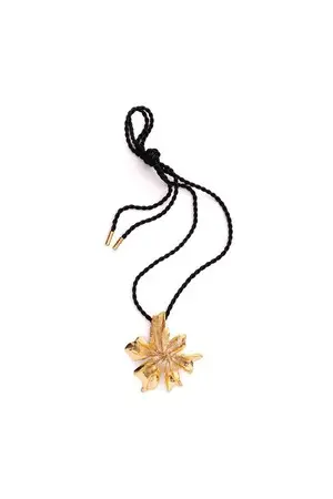Natori Plated Brass Floral Pendant Rope Necklace - Gold