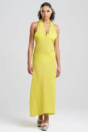 Natori Cotton Gauze Maxi Halter Dress - Yellow
