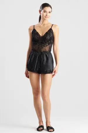 Natori Feathers Boudoir Romper - Black