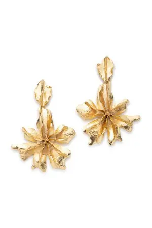 Natori Plated Brass Floral Clip On Earrings - Gold