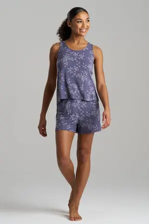 Natori Aria Printed Ribbed Lounge Set - Blue