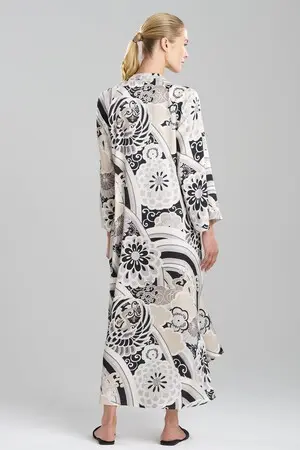 Natori Medallion Print Zip Caftan - Black