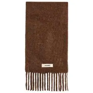 Jacquemus Mohair Alpaca Grosgrain Logo Scarf - Brown