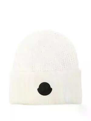 Moncler Logo-patch Waffle-knit Beanie - White