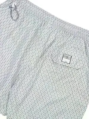 Fedeli Geometric-print Swim Shorts - Grey