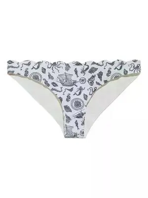 Marysia Scalloped Cameo-print Bikini Briefs - White