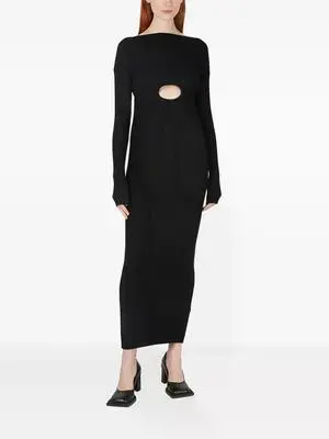 WYNN HAMLYN Ribbed High-neck Cut-out Midi Dress - Black