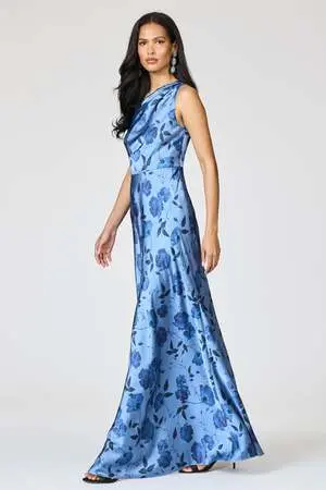 Sachin & Babi Delphine Floral Satin One Shoulder A-line Gown