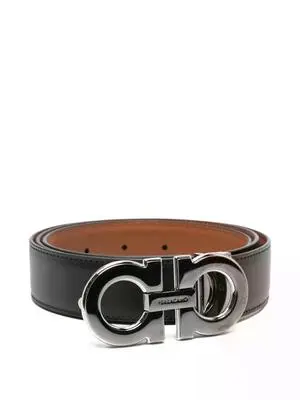 FERRAGAMO Gancini Buckle Leather Belt - Black