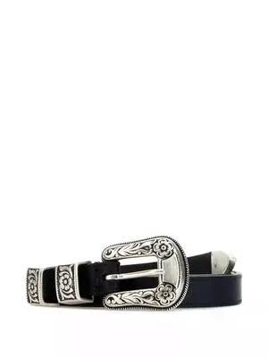 J & M DAVIDSON Floral-buckle Leather Belt - Black