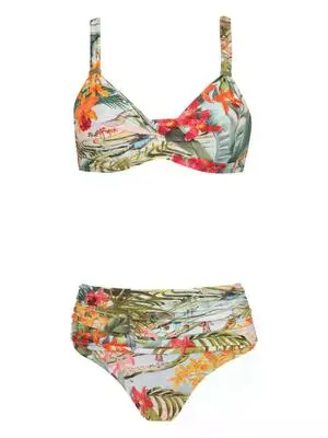 LYGIA & NANNY Tropical-print High-waisted Bikini - Green