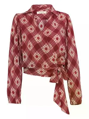 LETHICIA BRONSTEIN Checked Wrap-tie Top
