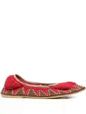 SLO_HAND_MADE Crochet Patterned Ballet Flats - Red