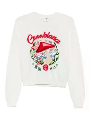 Casablanca Mushroom Embroidered Crew-neck Sweater - White