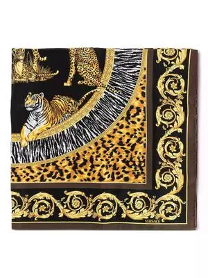 Versace Tiger-print Silk Scarf - Brown