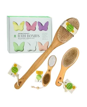 PURSONIC Aromatherapy Bath Bombs & Bamboo Spa Brush Bundle Â Relax - Beige,khaki