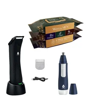 PURSONIC Mario Lopez Wireless Body Hair Trimmer & Shaver + Nose And Ear Hair Trimmer + Assorted Face And Body Wipes 3-pack - Assorted Pre-pack