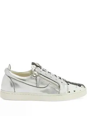 GIUSEPPE ZANOTTI Nicki Metallic-effect Leather Zip-detail Sneakers - Grey