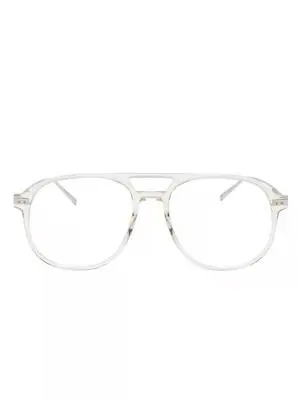 Saint Laurent Logo-debossed Pilot-frame Glasses - Silver