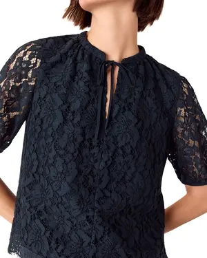 Whistles Lace Tie Neck Top