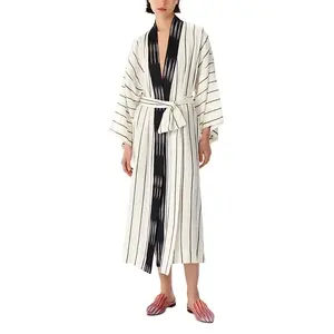 KUTNIA Striped Kimono Robe - Black/white