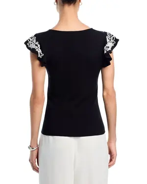 T Tahari V-neck Flutter Sleeve Sweater