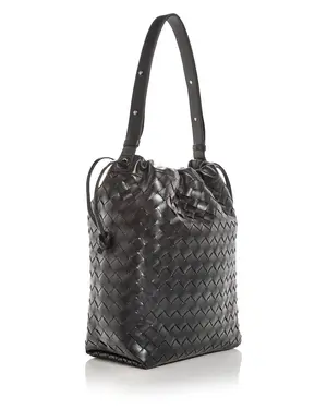 Bottega Veneta Avenue Intrecciato Leather Shoulder Bag - Nero/nero