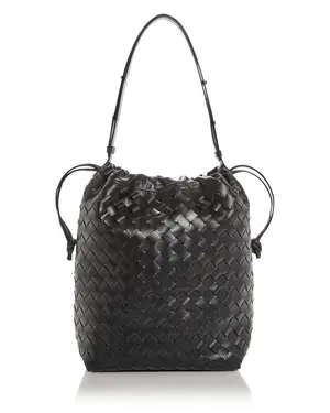Bottega Veneta Avenue Intrecciato Leather Shoulder Bag - Nero/nero