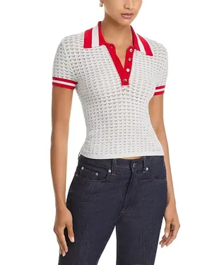 Alice + Olivia Martha Pointelle Polo Sweater