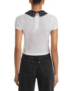 Alice + Olivia Ciara Short Sleeve Sweater - Soft White Black
