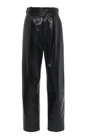 Bottega Veneta Leather Pleated Straight-leg Trousers