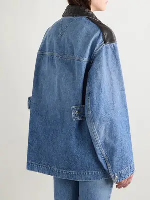 Bottega Veneta Intrecciato Leather-trimmed Denim Jacket