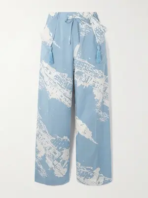 Bottega Veneta Printed Wide-leg Shantung Pants - Blue