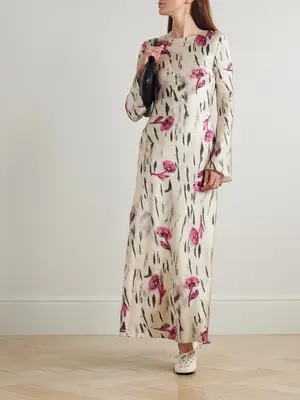 GANNI Open-back Floral-print Maxi Dress