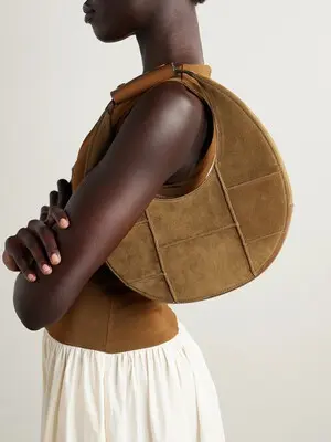 Staud Moon Leather-trimmed Suede Tote