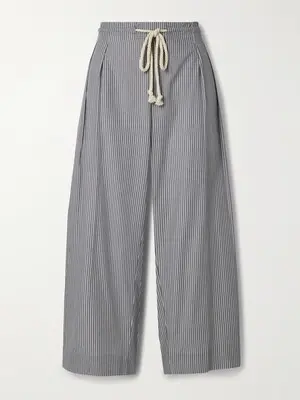 Maria Mcmanus Cropped Pleated Striped Organic Cotton Wide-leg Pants