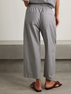 Maria Mcmanus Cropped Pleated Striped Organic Cotton Wide-leg Pants