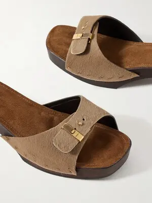 Khaite Britt Buckled Calf Hair Mules - Neutrals