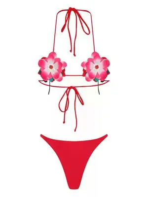 AMIR SLAMA Flower-embellished Triangle Bikini - Red