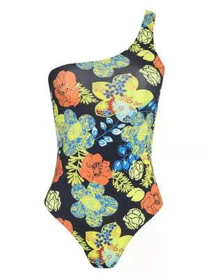 AMIR SLAMA One-shoulder Floral One-piece Swimsuit - Black