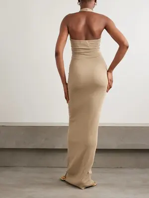 Eterne Ribbed Jersey Halterneck Maxi Dress - Brown
