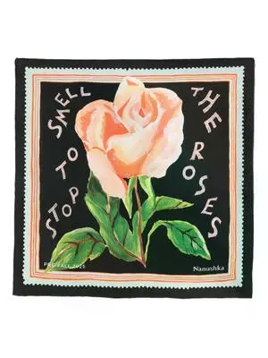 Nanushka Rose-print Silk Scarf - Black
