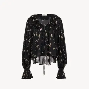Chloé Maxi Gathered Ruffle Top - Black