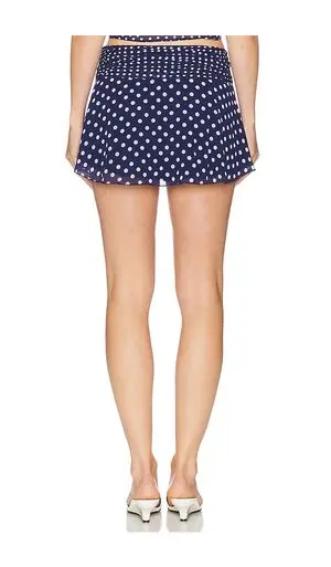 GUIZIO Chiffon Slit Mini Skirt - Navy Polka Dot