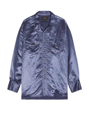 BEAMS Western Shirt Broken Nylon Satin In Blue - Navy