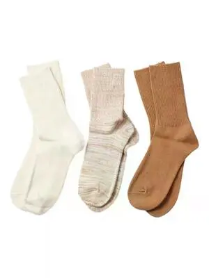 ROTOTO Organic Cotton Ribbed Crew Socks Pack Of Three - Neutrals