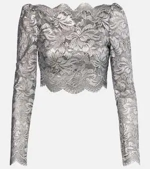 Rabanne Floral Cropped Lace Top - Silver