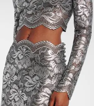 Rabanne Floral Cropped Lace Top - Silver