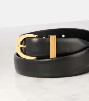 Khaite Luna Leather Belt With Gold-tone Buckle - Black
