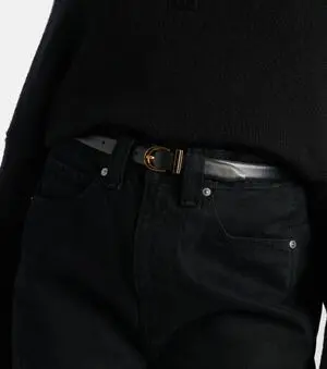 Khaite Luna Leather Belt With Gold-tone Buckle - Black